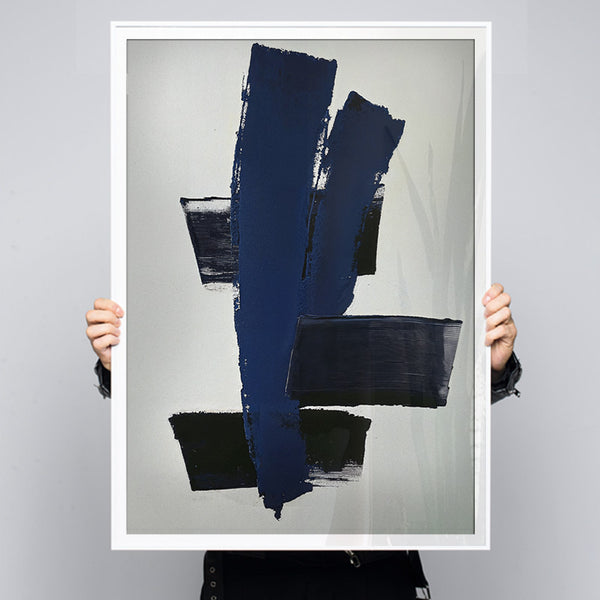 Balance in Shadow – Abstract Expressionist Wall Art Blue Vertical ...